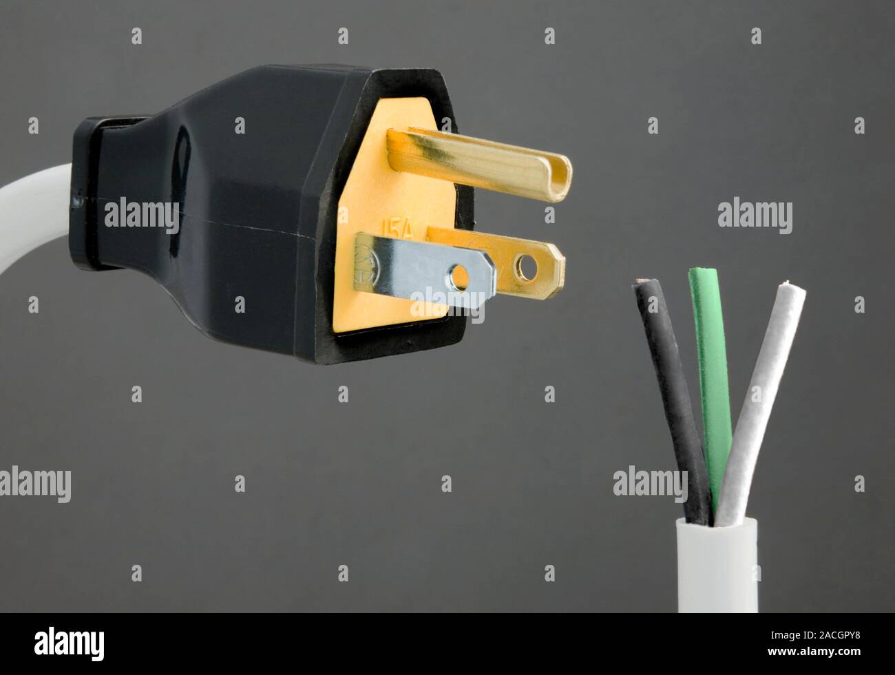 North American mains plug and wiring. This is a 3-pin mains plug built ...