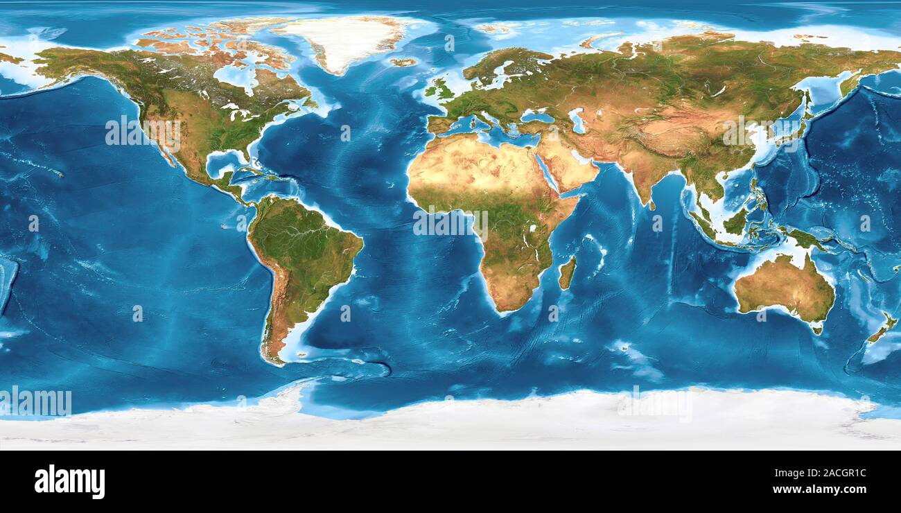 World land cover and sea floor topography, satellite image. This map ...