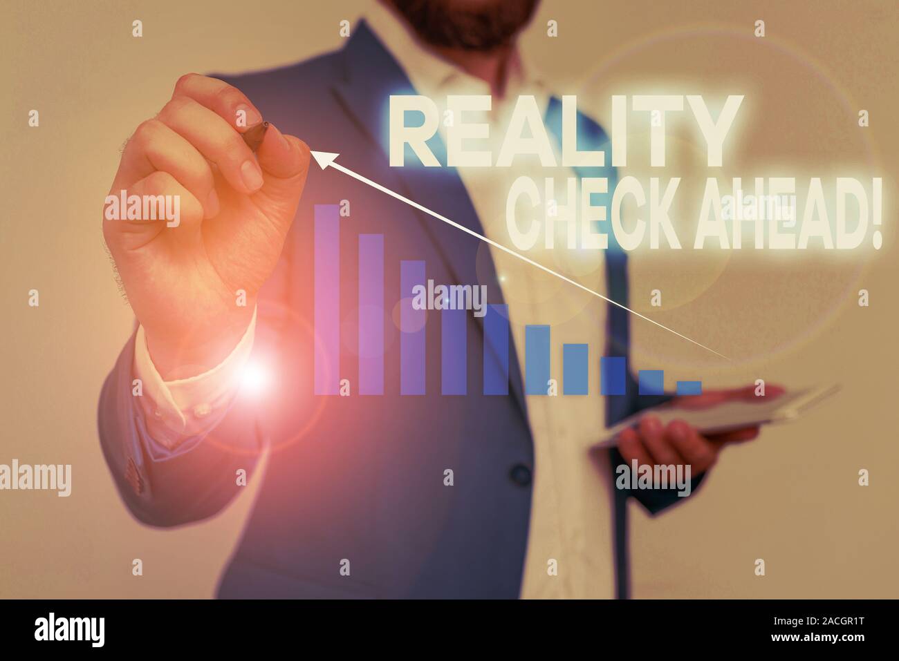 Writing note showing Reality Check Ahead. Business concept for makes ...