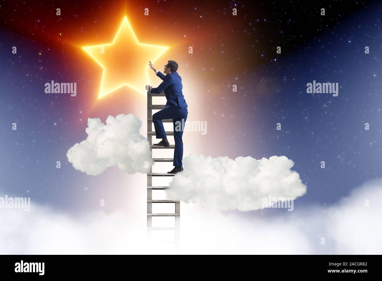 The businessman reaching out for stars Stock Photo - Alamy