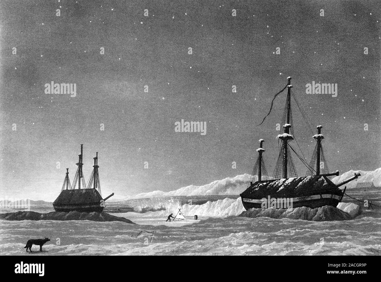 Parry's 1st Arctic expedition. Historical artwork of the British Royal ...