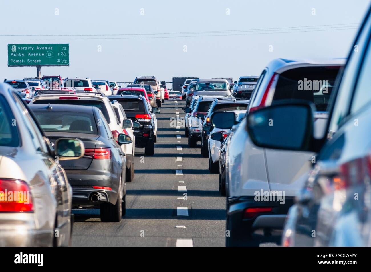 Heavy traffic on one of the freeways crossing East San Francisco bay ...