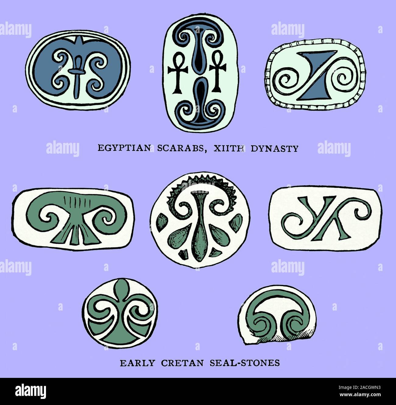 Egyptian scarabs and Cretan seal-stones. Coloured image of an ...