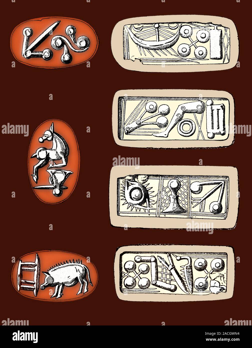 Cretan symbols. Coloured illustration from a diagram by the British ...