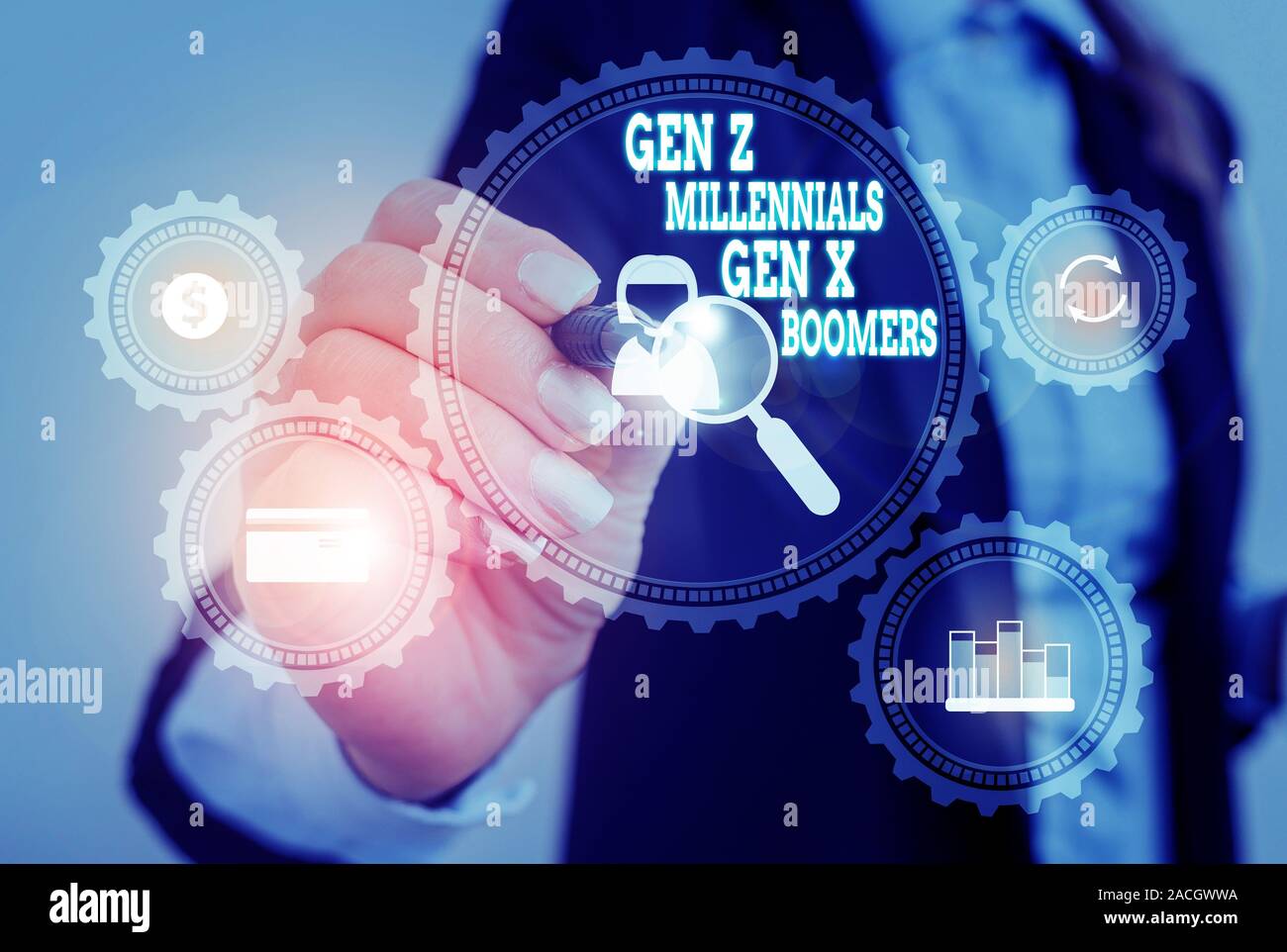 Writing note showing Gen Z Millennials Gen X Boomers. Business concept ...