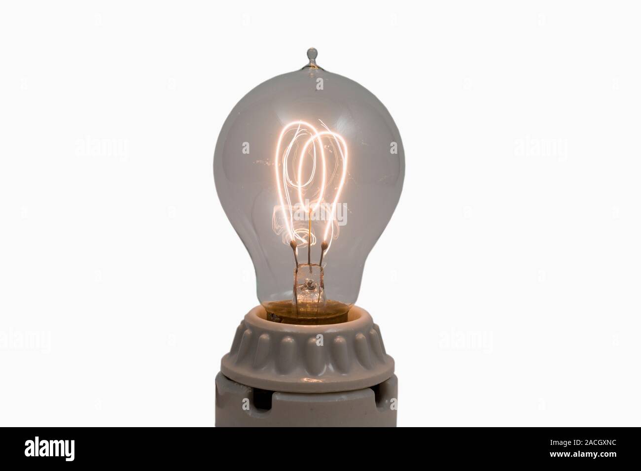 A replica of Edison's light bulb with the filament lit Stock Photo - Alamy