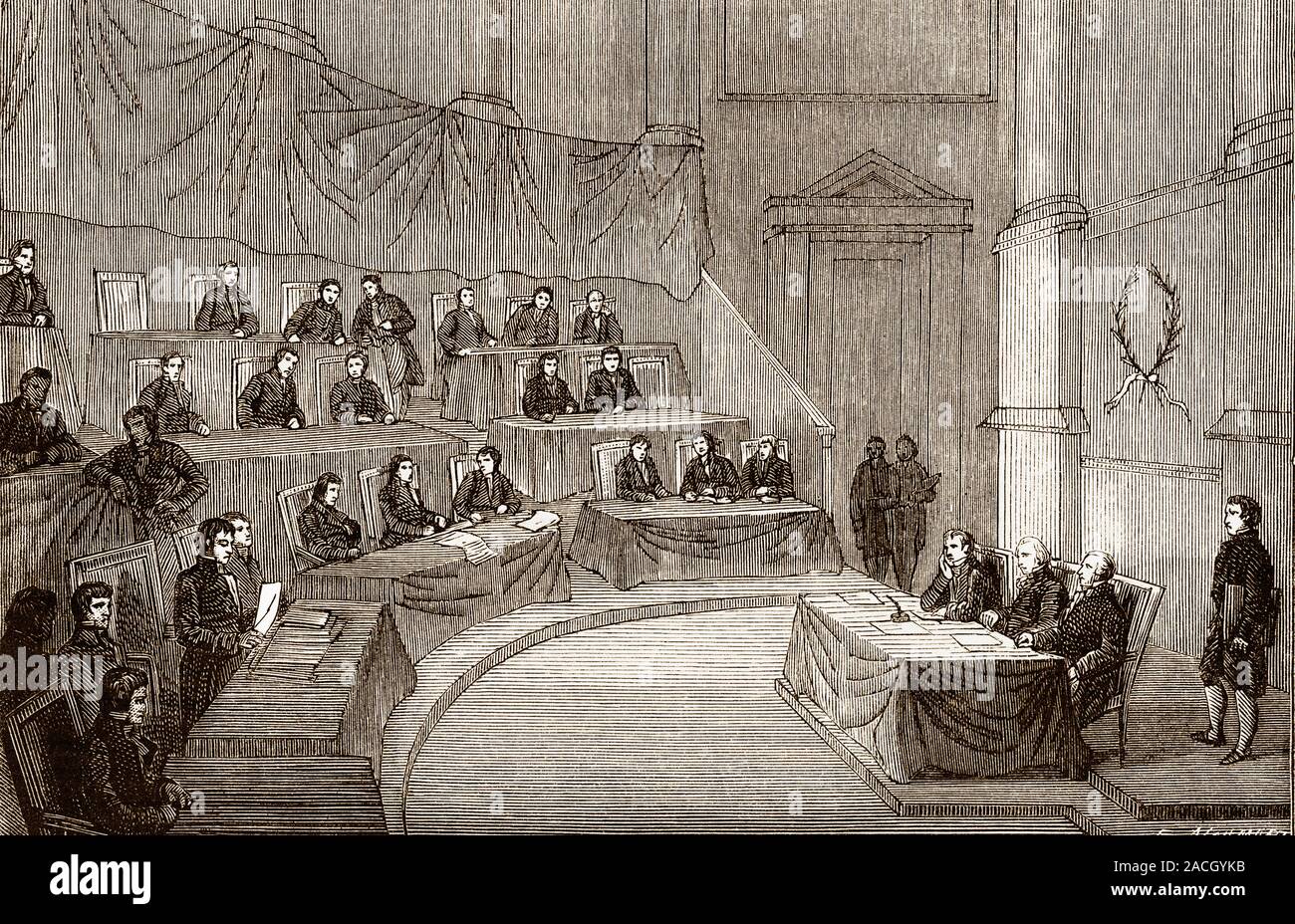 Volta addressing the French Academy of Sciences in the presence of ...