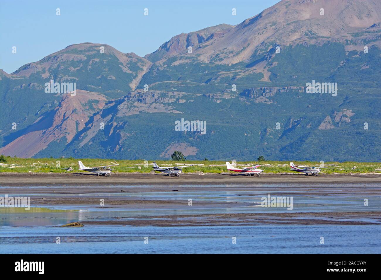 Airplanes Lined up on a Remote Shore on Hallo Bay in Katmai National ...