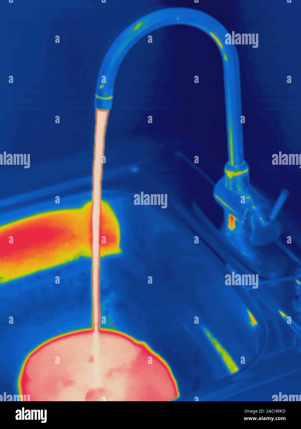 Thermogram - Hot water running - The colors show temperature variation ...
