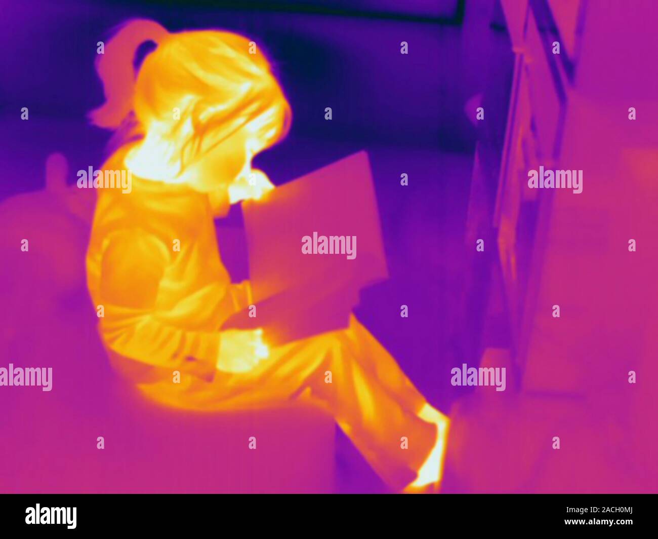 Thermogram - Child reading book - The colors show temperature variation ...