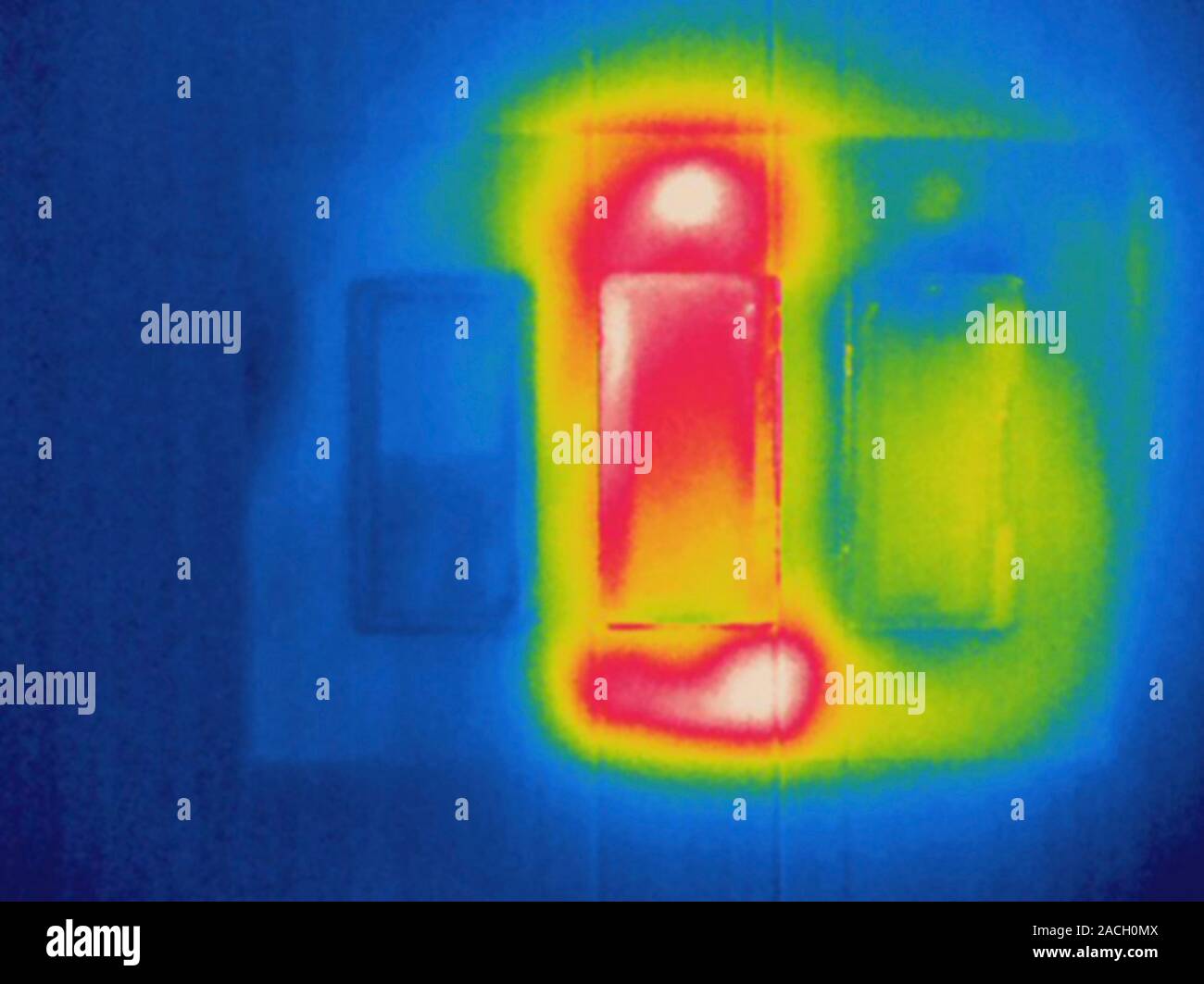 Thermogram - Electrical light switches - middle switch is in use. - The ...