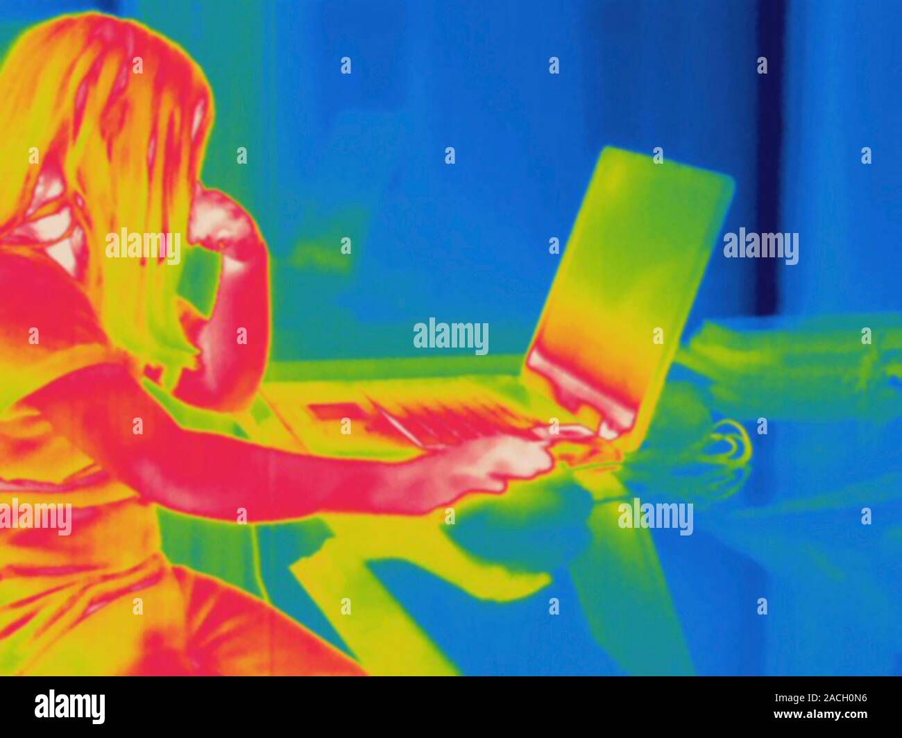 Thermogram - Child on laptop - The colors show temperature variation ...
