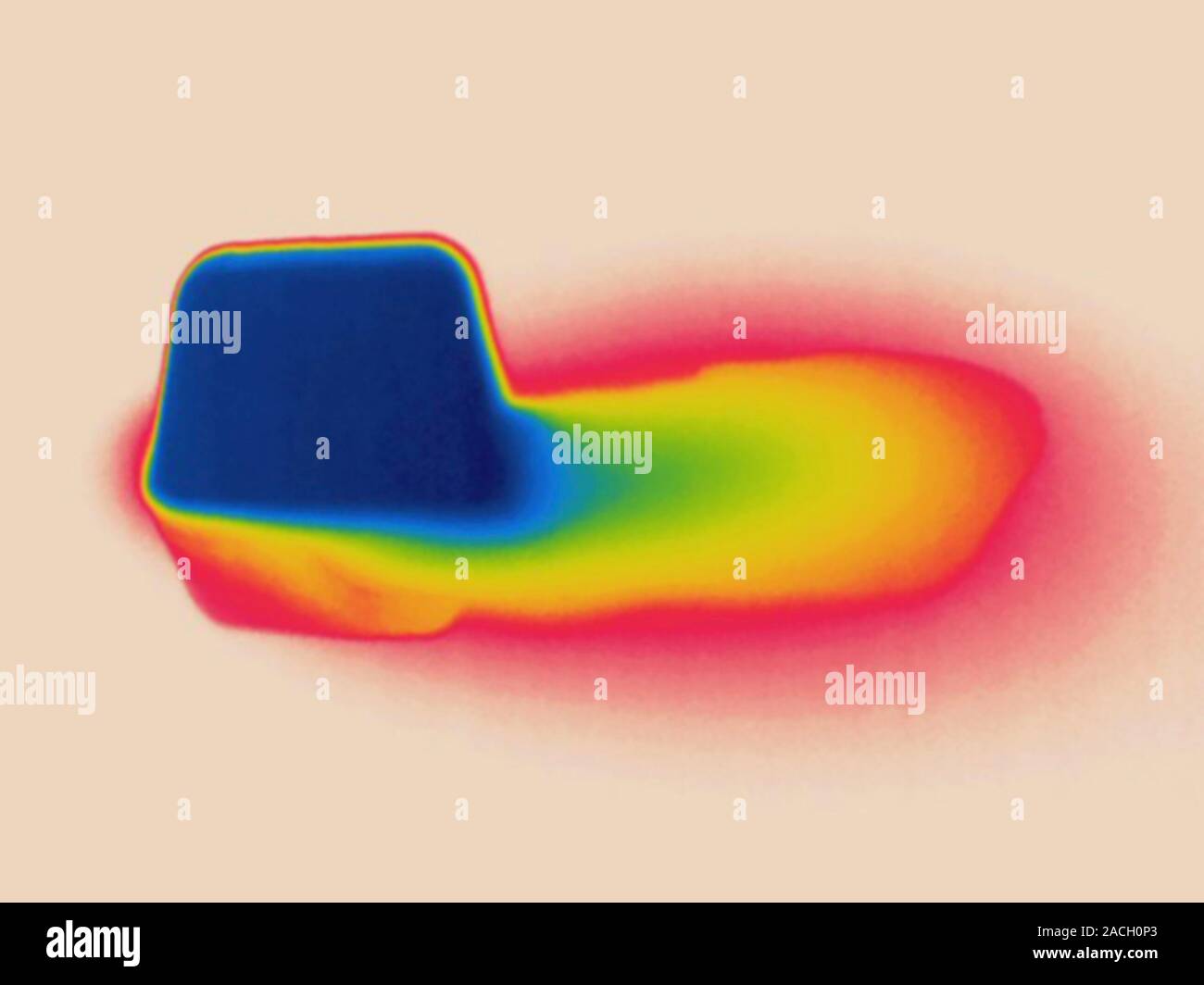 Thermogram showing melting ice cube. The colors show temperature ...