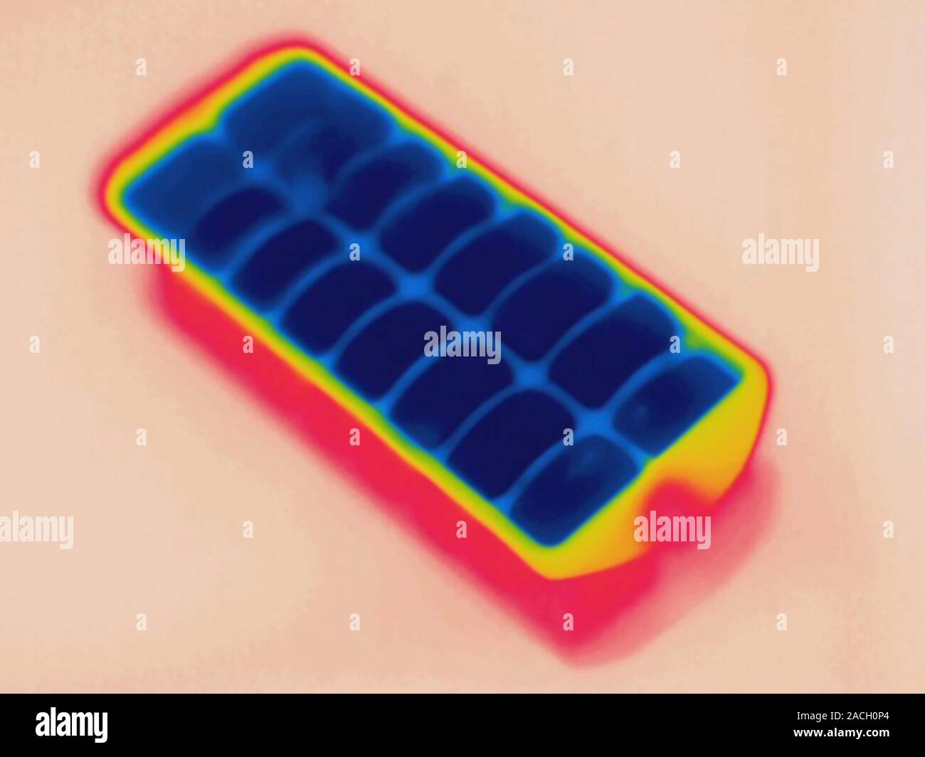 Thermogram - Ice cube tray - The colors show temperature variation. The ...