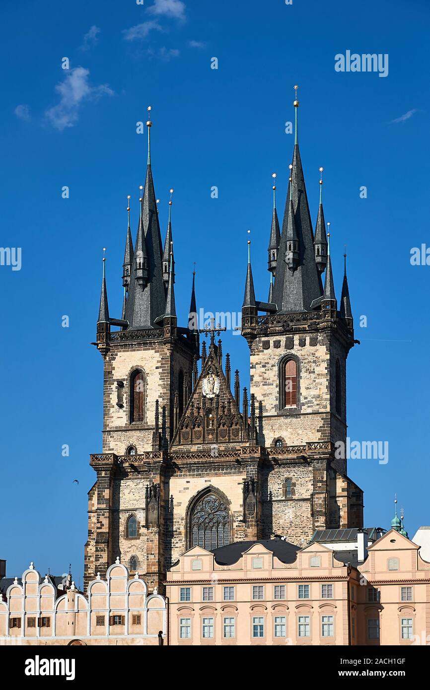 Prague main square view with Tyn church Stock Photo - Alamy