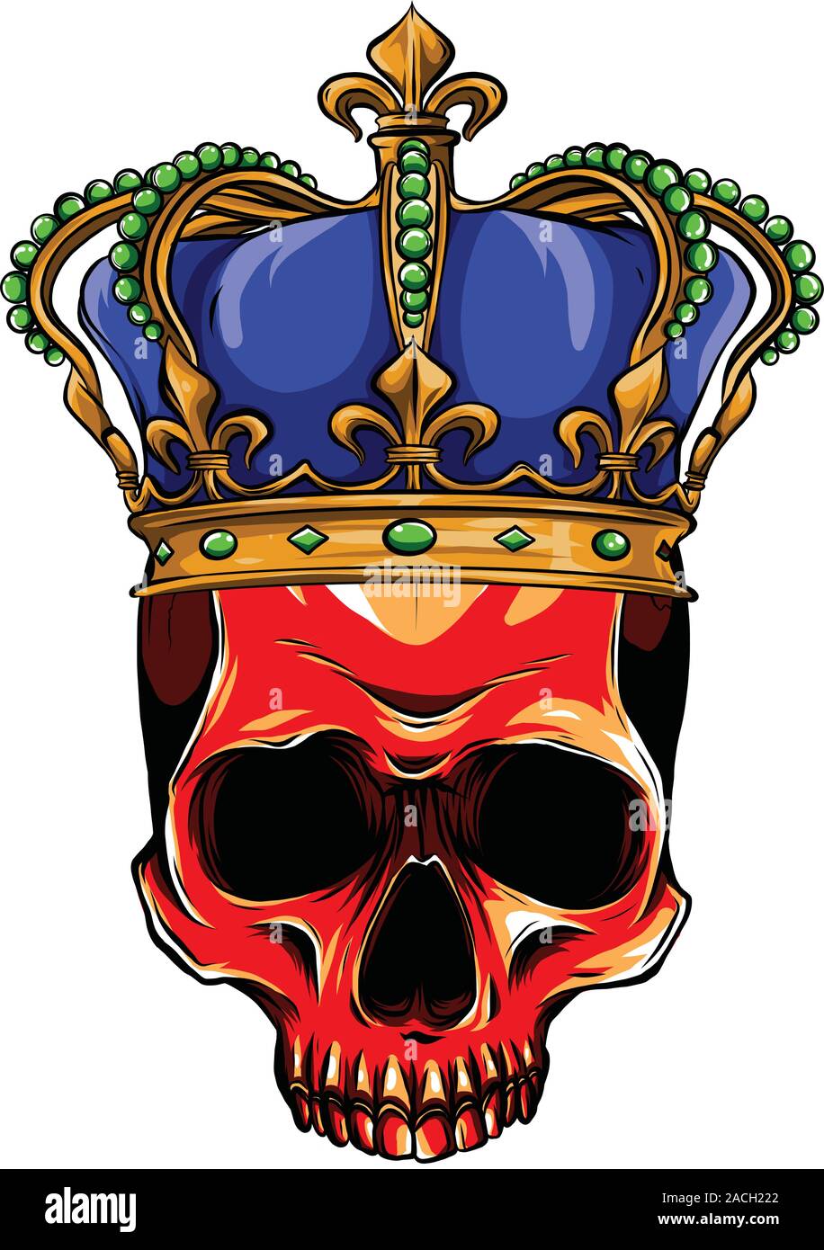 Hand Drawn King Skull Wearing Crown Vector Illustration Stock Vector