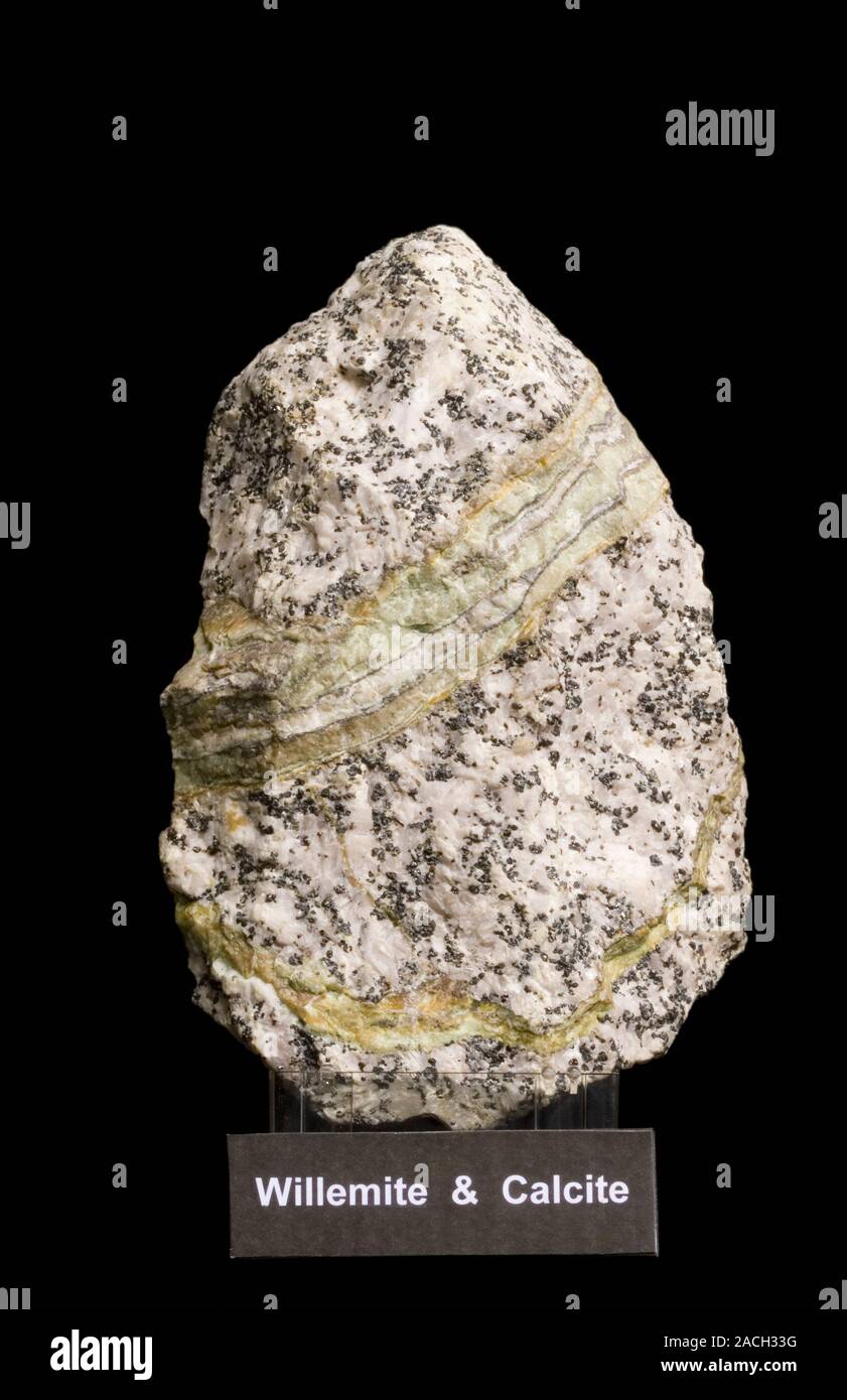 Willemite and Calcite viewed under white light, with identification ...