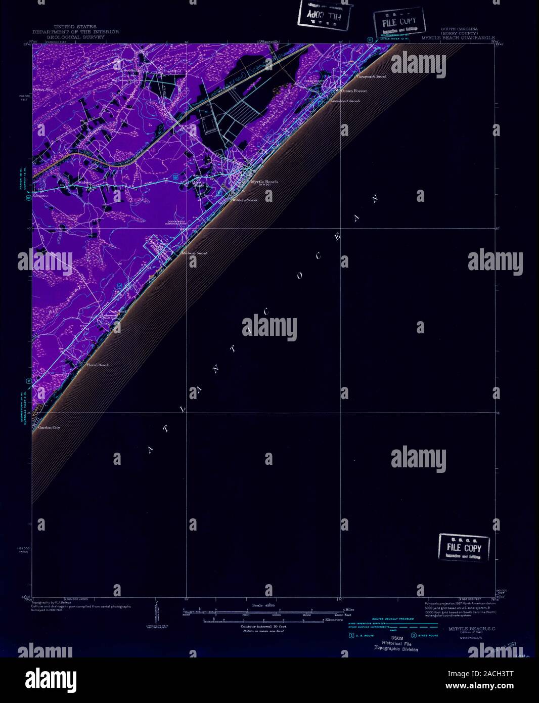 USGS TOPO Map South Carolina SC Myrtle Beach 261902 1940 62500 Inverted ...