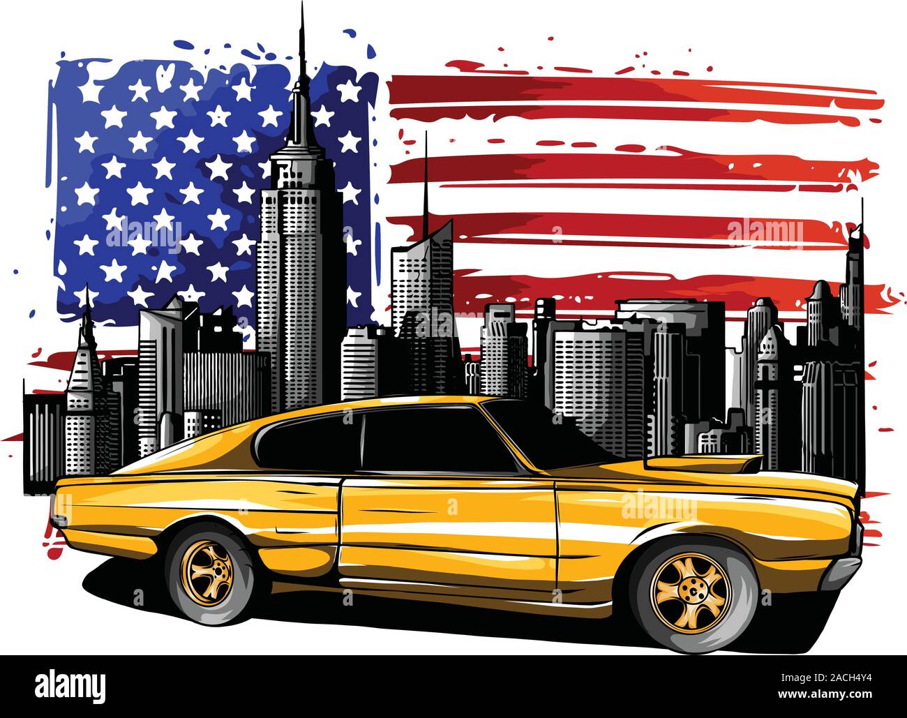 Flat vector cartoon style illustration of landscape street with ...