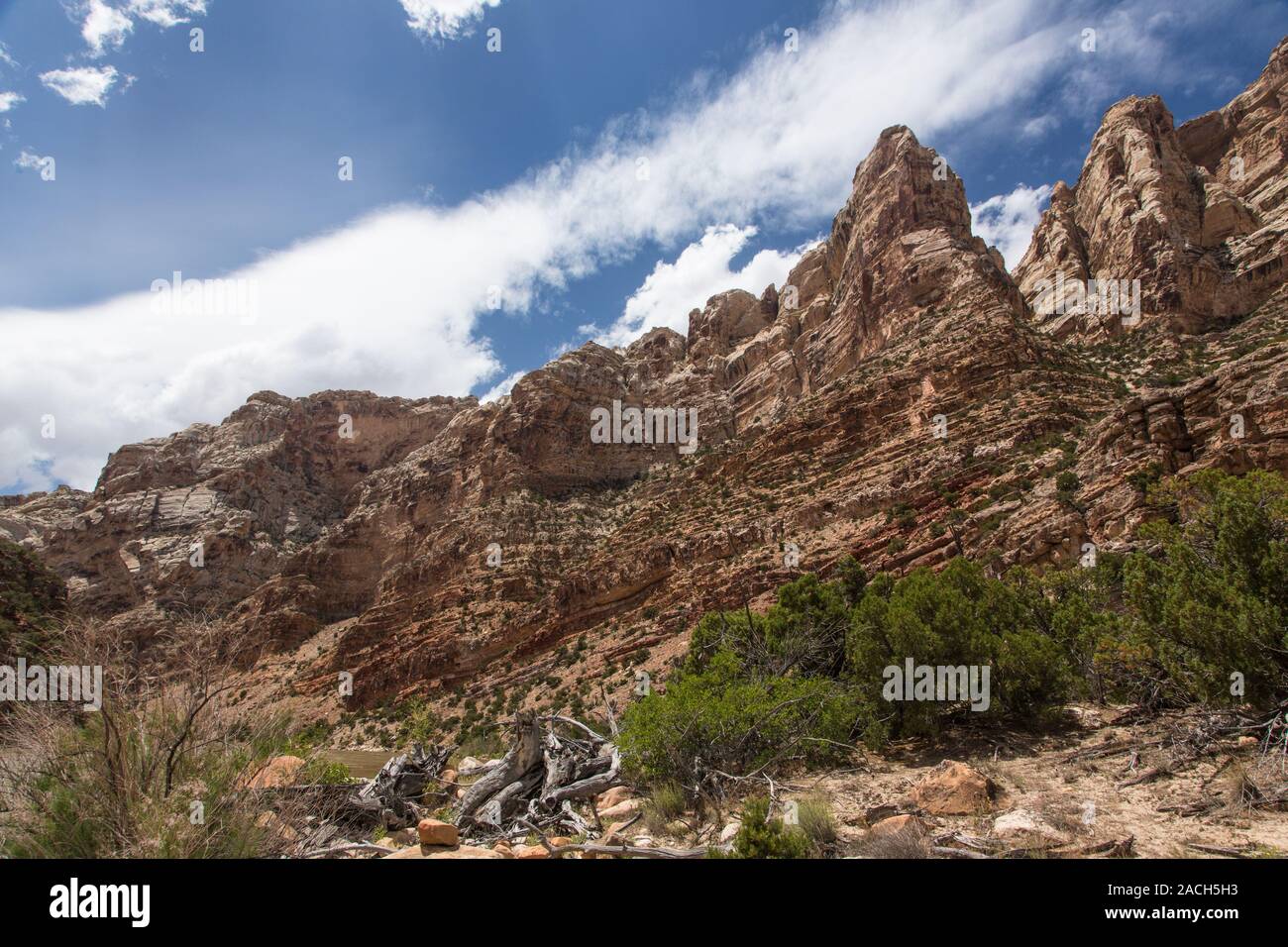 The rock formations and cliffs of Split Mountain Canyon on the Green ...