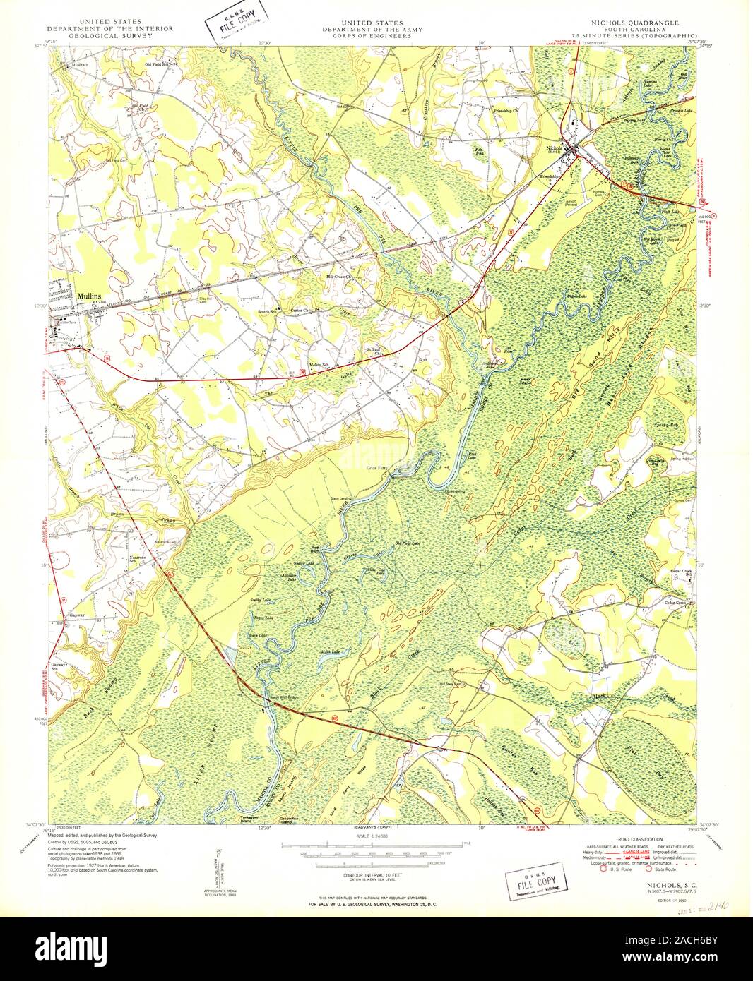 USGS TOPO Map South Carolina SC Nichols 261355 1950 24000 Restoration ...