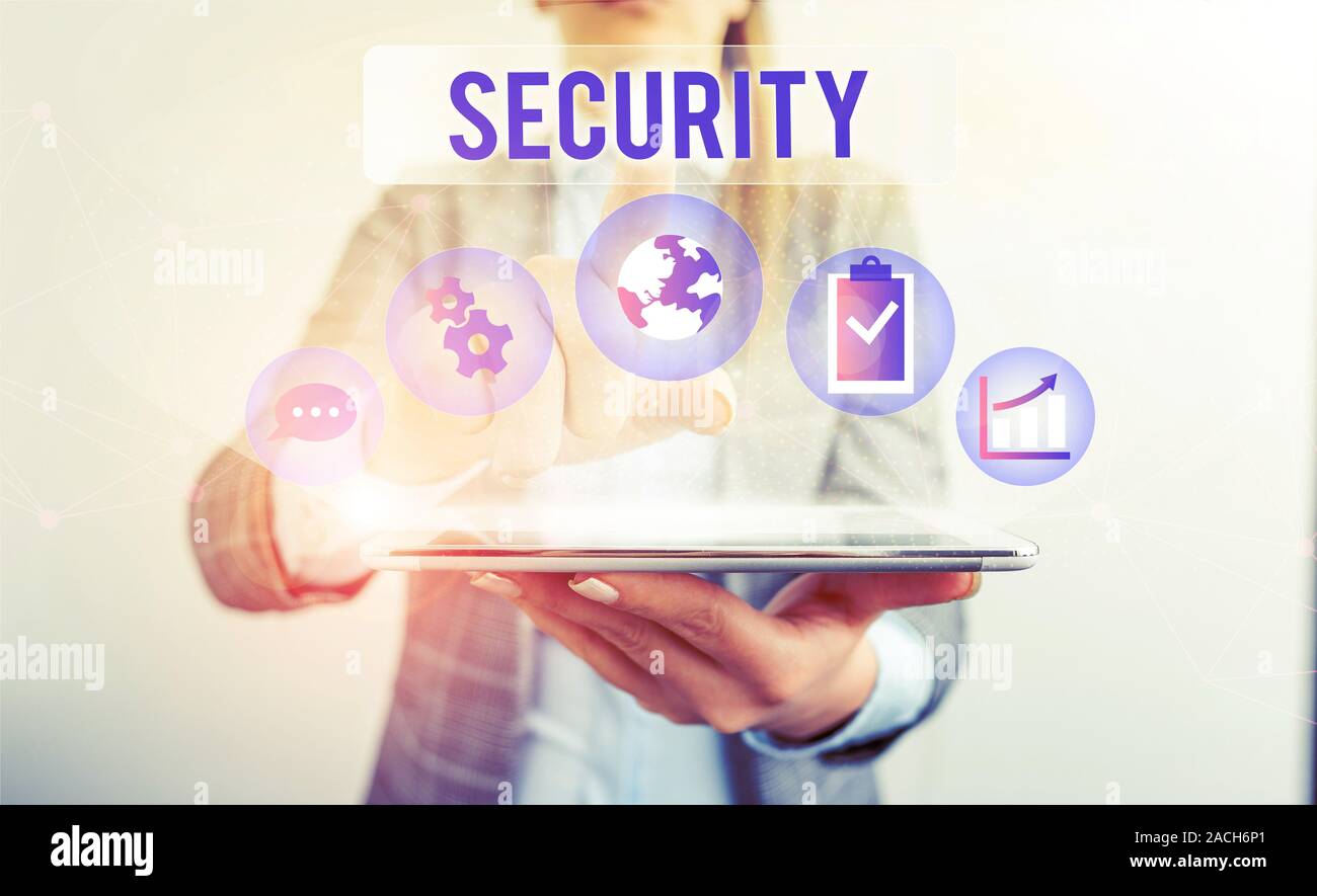Conceptual hand writing showing Security. Concept meaning The state of ...