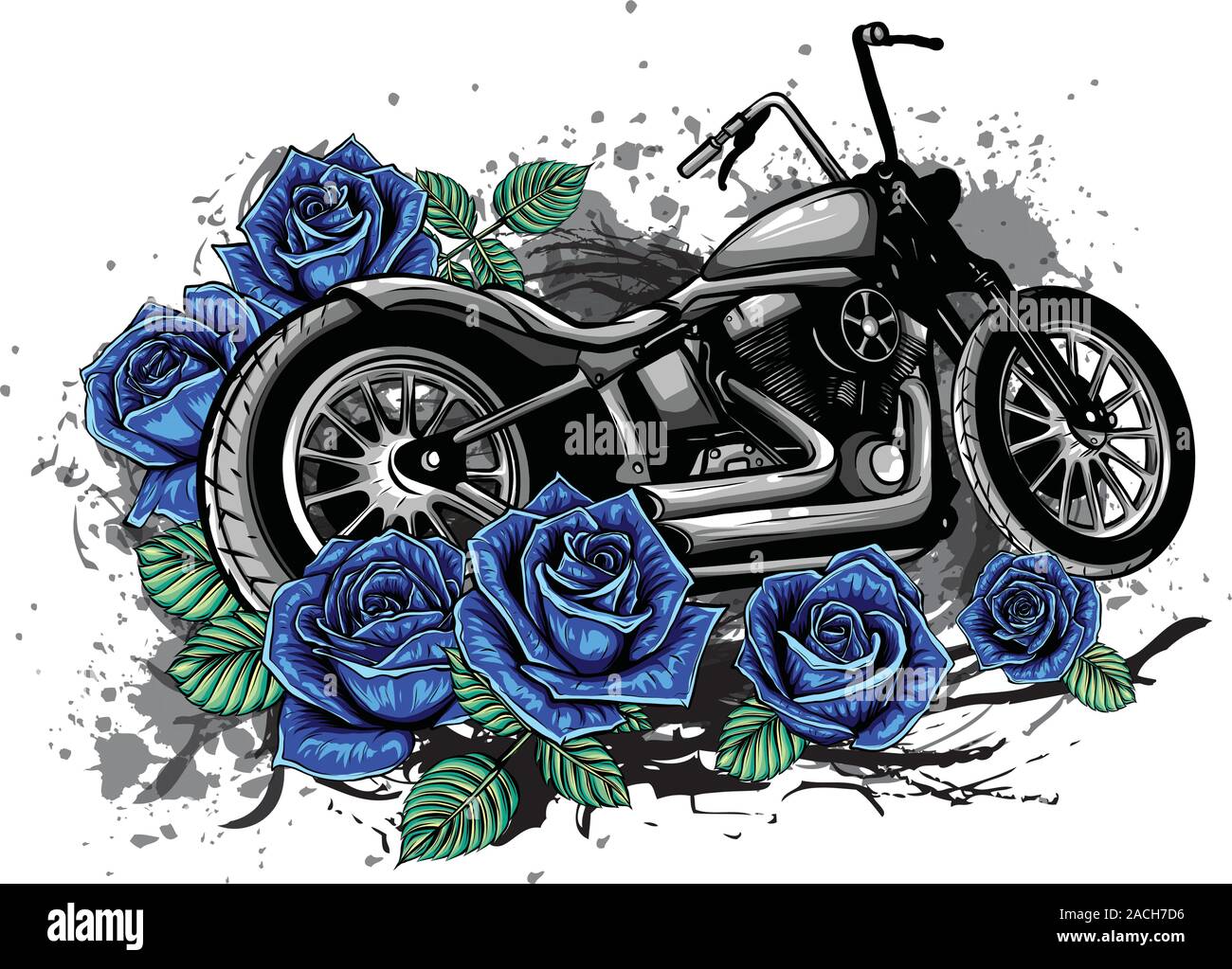 motorcycle bike with roses and peonies, card frame Stock Vector Image ...