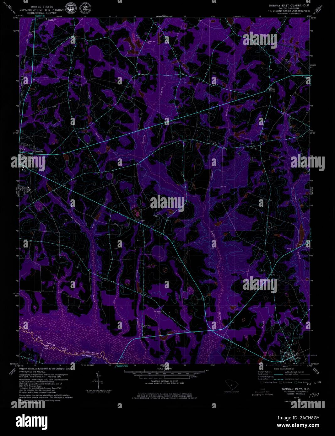 USGS TOPO Map South Carolina SC Norway East 261375 1979 24000 Inverted ...