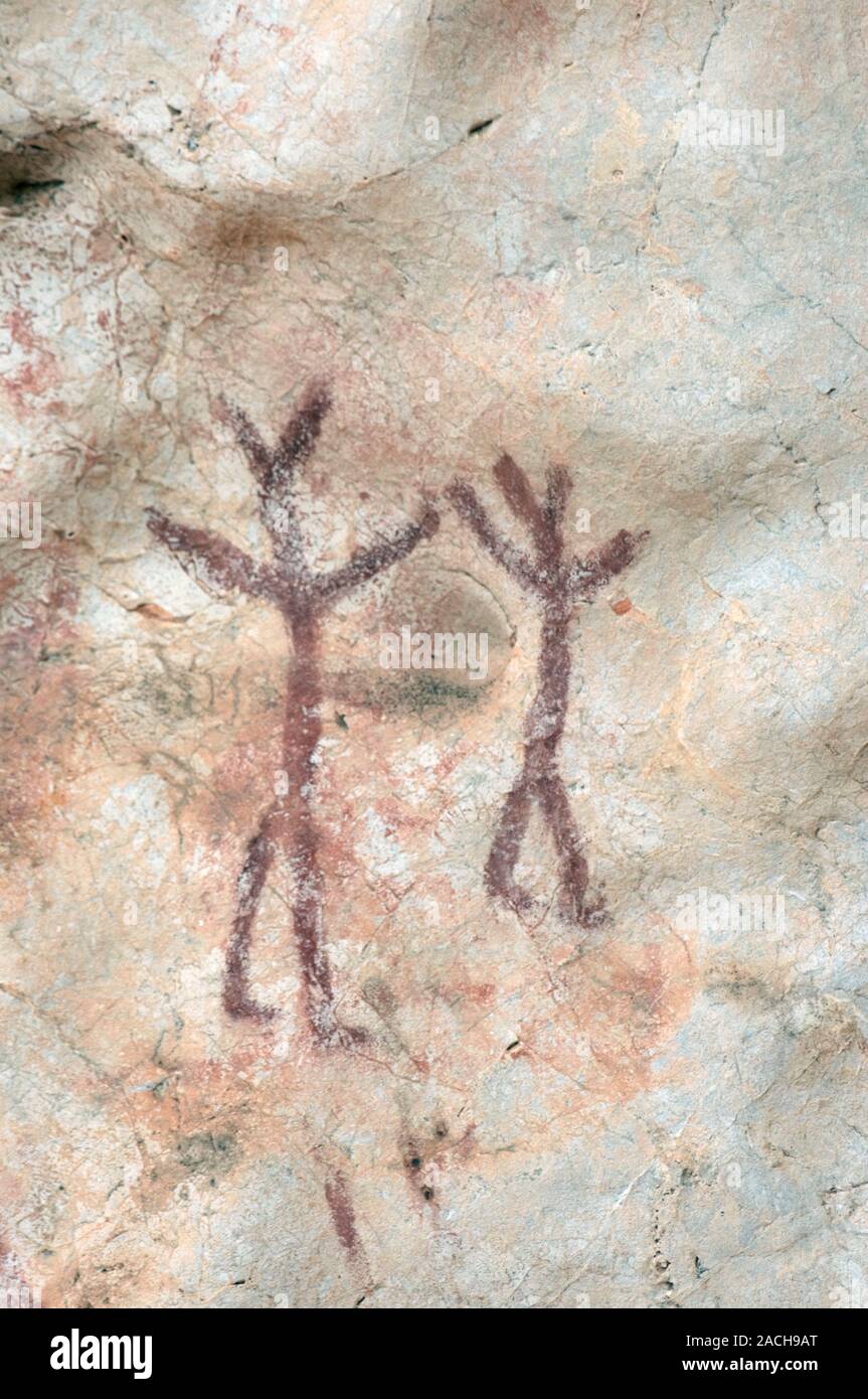 Rock painting, Timor-Leste. Prehistoric rock art of dancing human ...