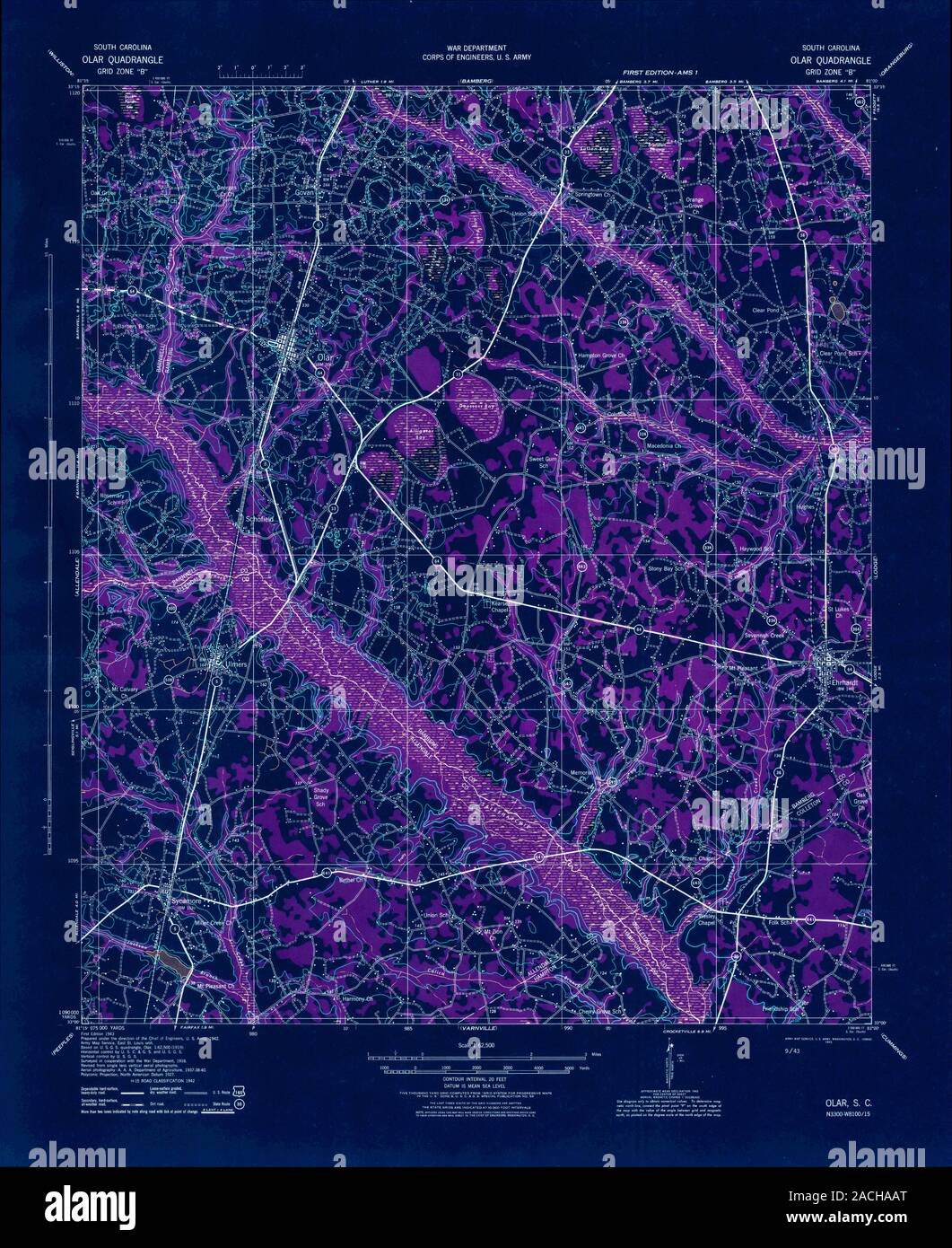 USGS TOPO Map South Carolina SC Olar 261912 1943 62500 Inverted ...