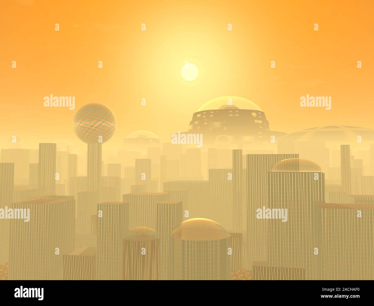 Future Earth cityscape. Computer artwork of how the Earth may appear ...