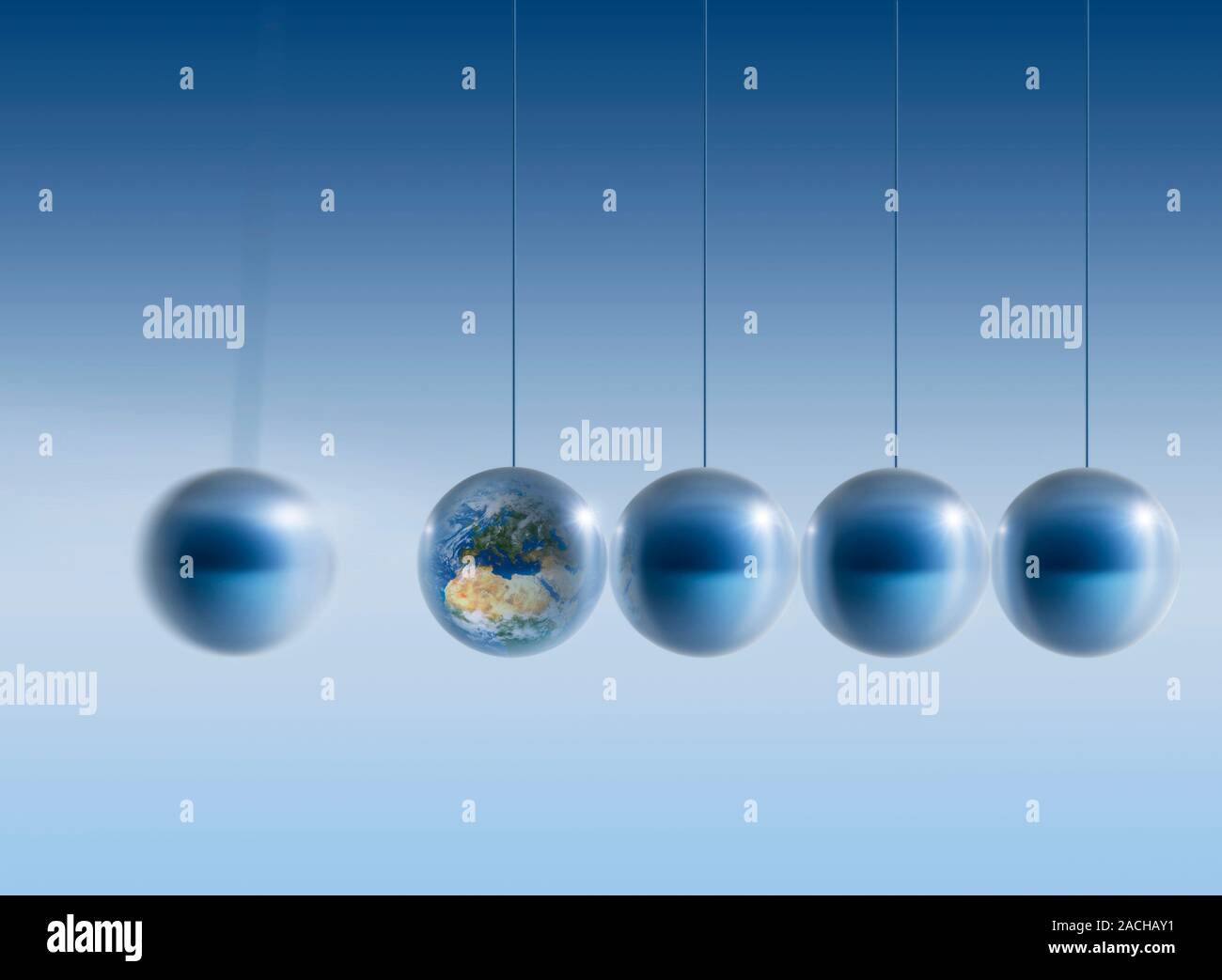 Newtonian Earth. Conceptual artwork of the Earth as one of the balls in ...