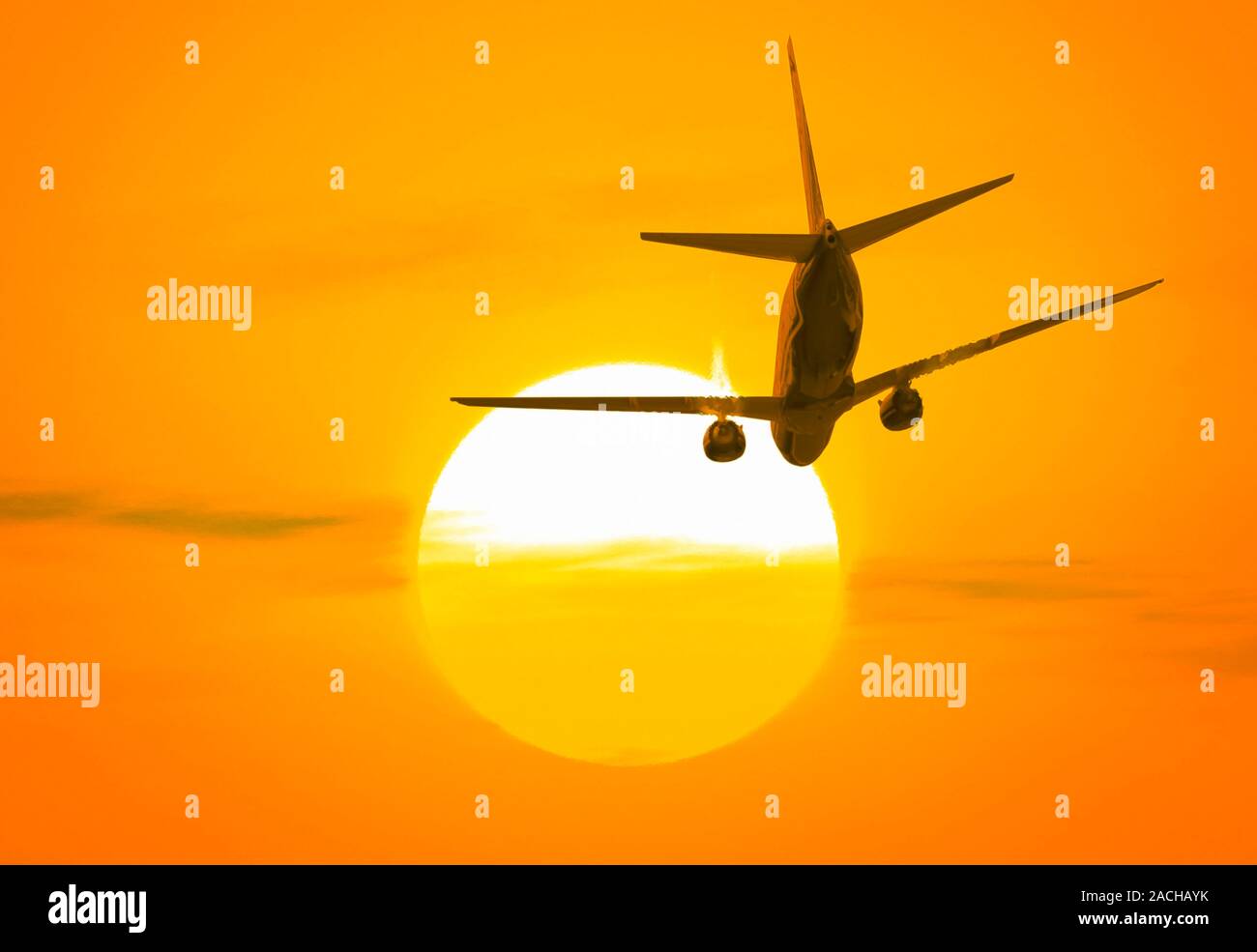 Boeing 737 ascending at sunset. Artwork of a Boeing 737 taking off ...