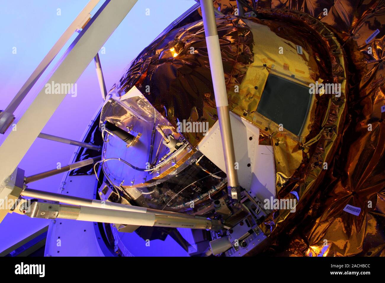 Huygens probe mounted on heat shield. The 1.3-metre-wide probe is at ...