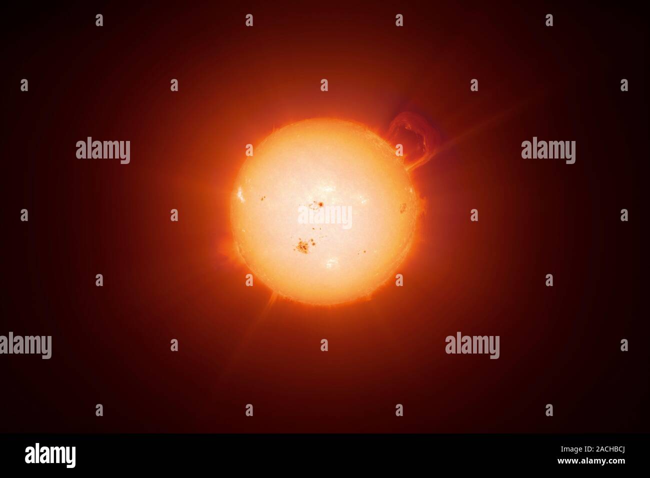Active Sun, artwork. The Sun is a huge ball of hydrogen gas, ionised ...