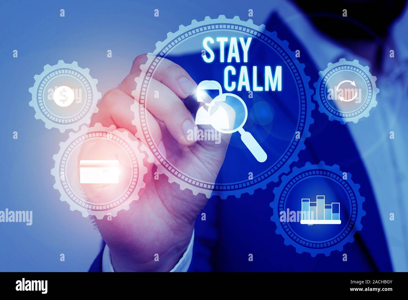Text sign showing Stay Calm. Business photo showcasing Maintain in a ...