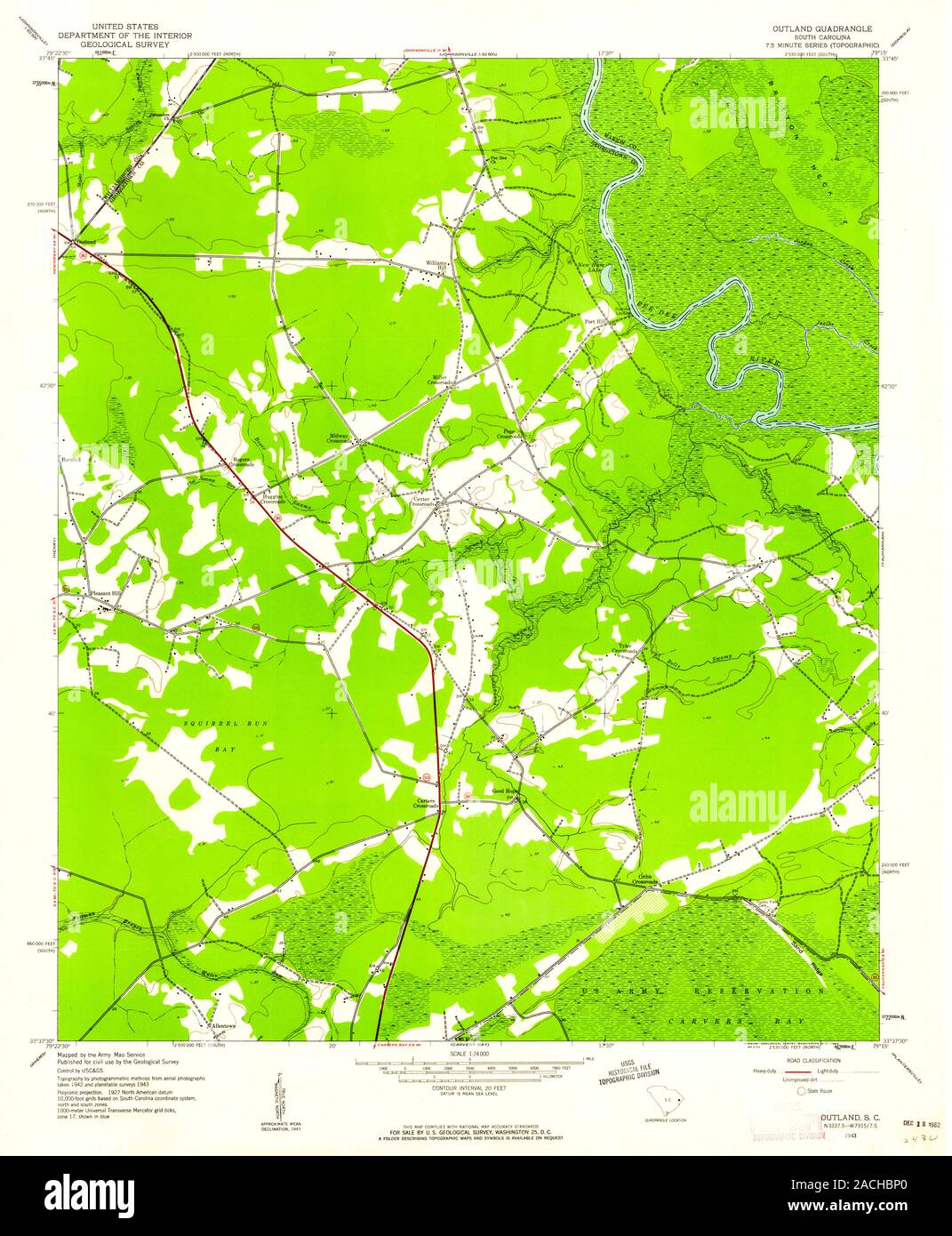 USGS TOPO Map South Carolina SC Outland 261405 1943 24000 Restoration ...