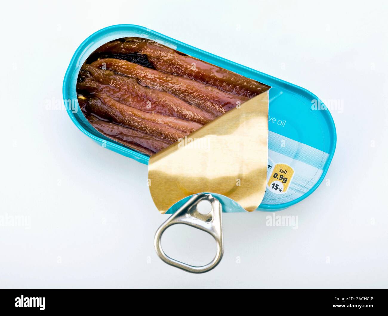 Open tin of anchovy fillets Stock Photo - Alamy