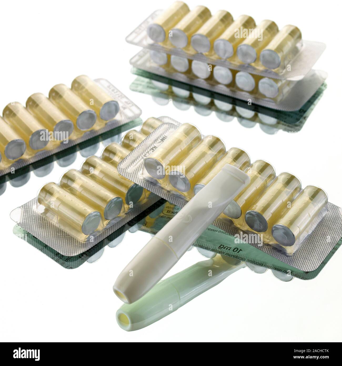 Nicotine inhalator. Plastic inhaler and nicotine cartridges Stock Photo ...