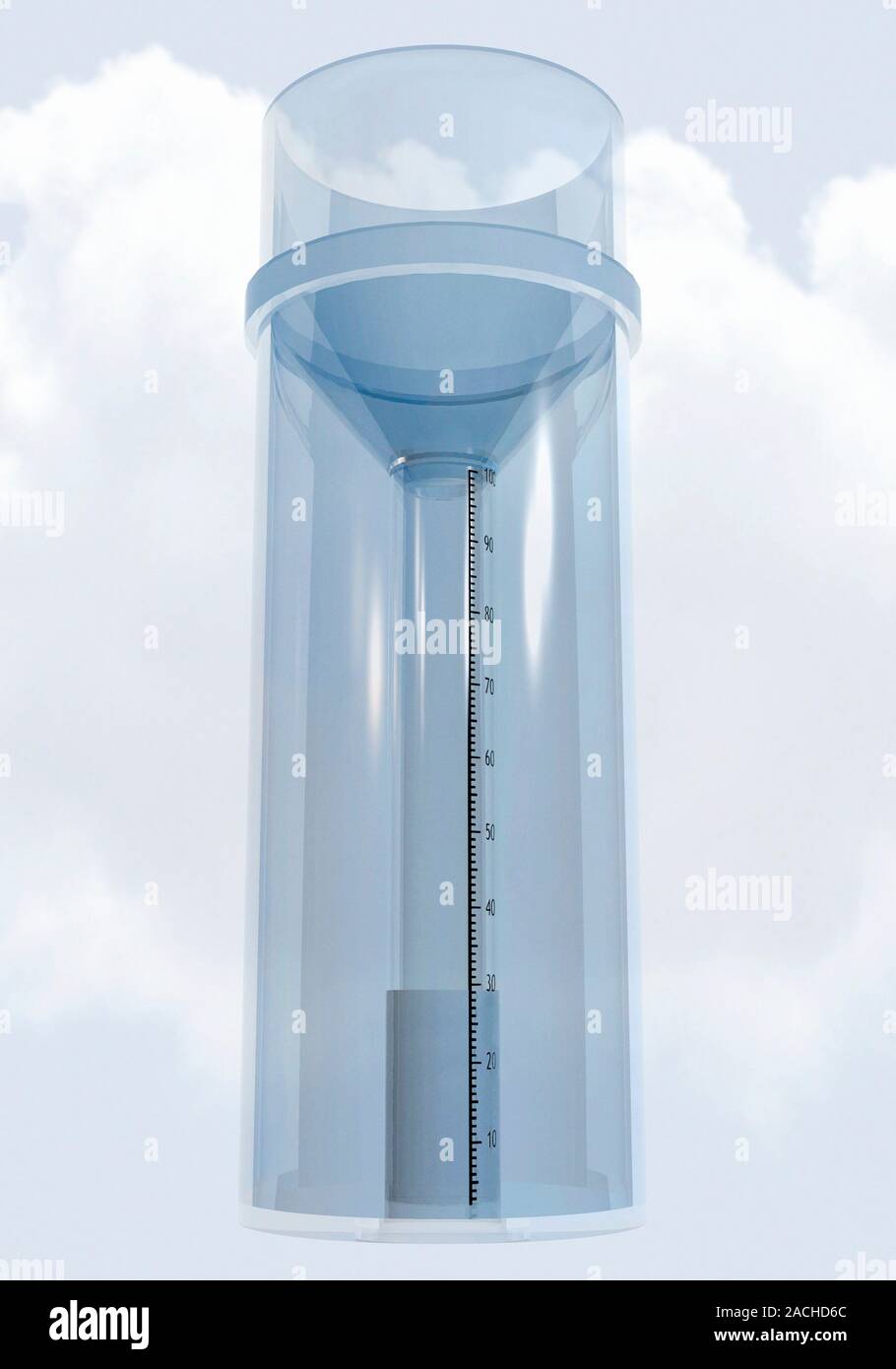 Computer illustration of a rain gauge, or pluviometer. A pluviometer is ...