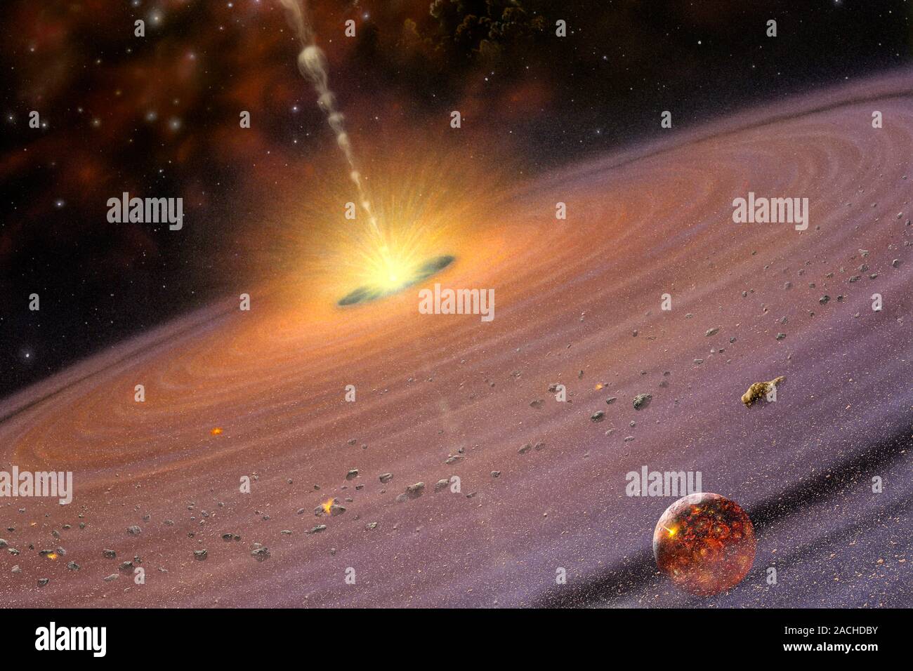 Accretion disc. Computer artwork of an accretion disc of dust and gas ...