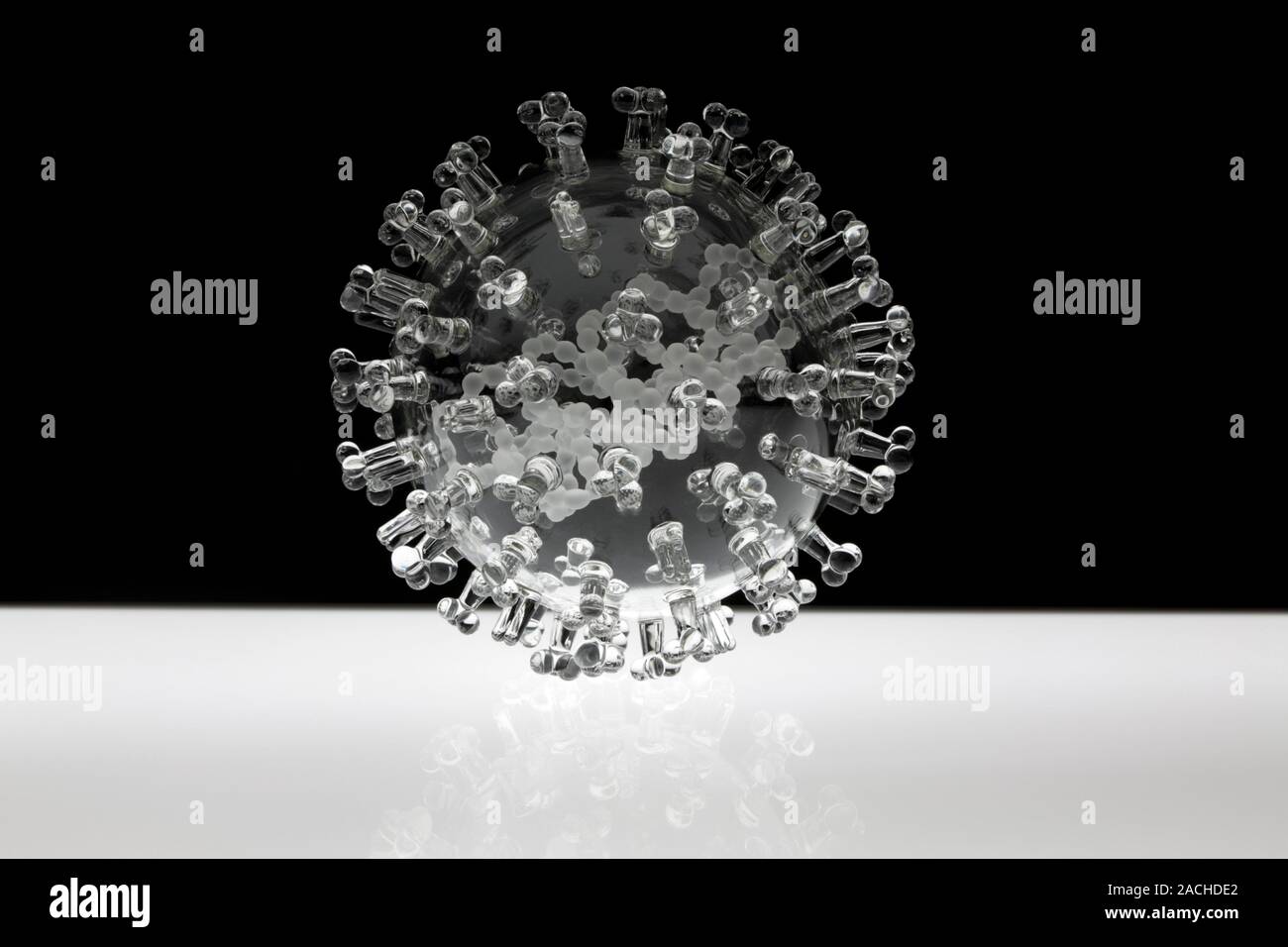 Swine flu virus, glass sculpture. This sculpture was designed by the ...