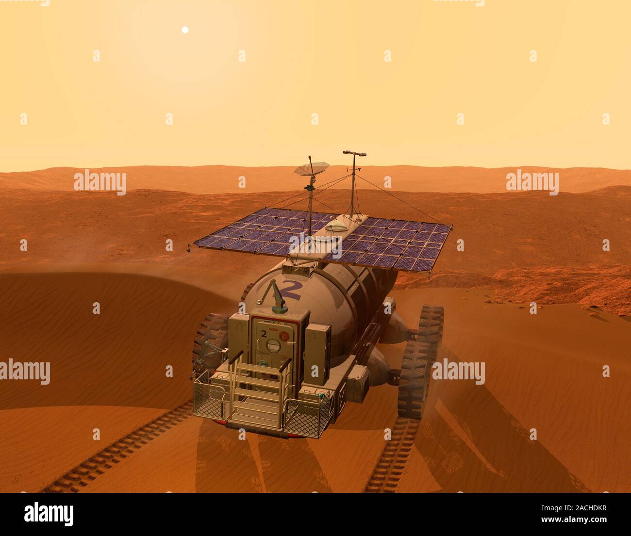 Pressurised Martian rover, artwork. This vehicle would enable humans to ...