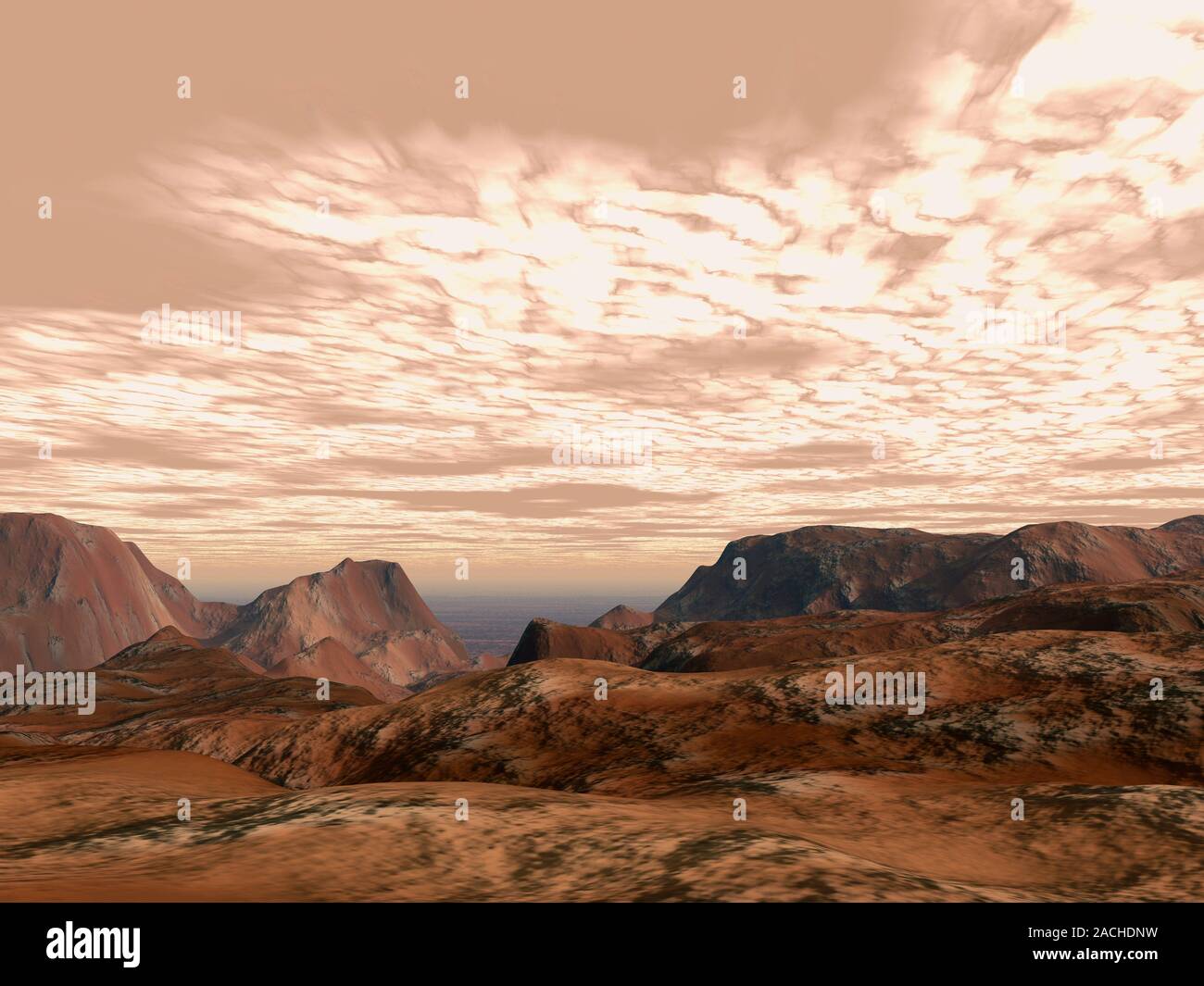 Olympus Mons. Artwork of the Olympus Mons volcano on Mars. The scarp ...