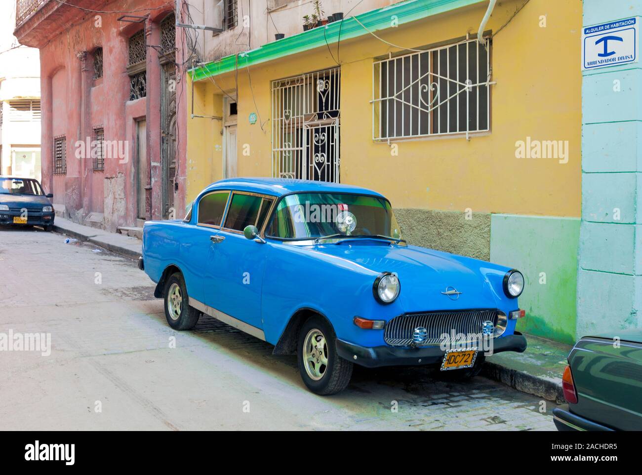 Antique blue car in Havana, Cuba Stock Photo - Alamy
