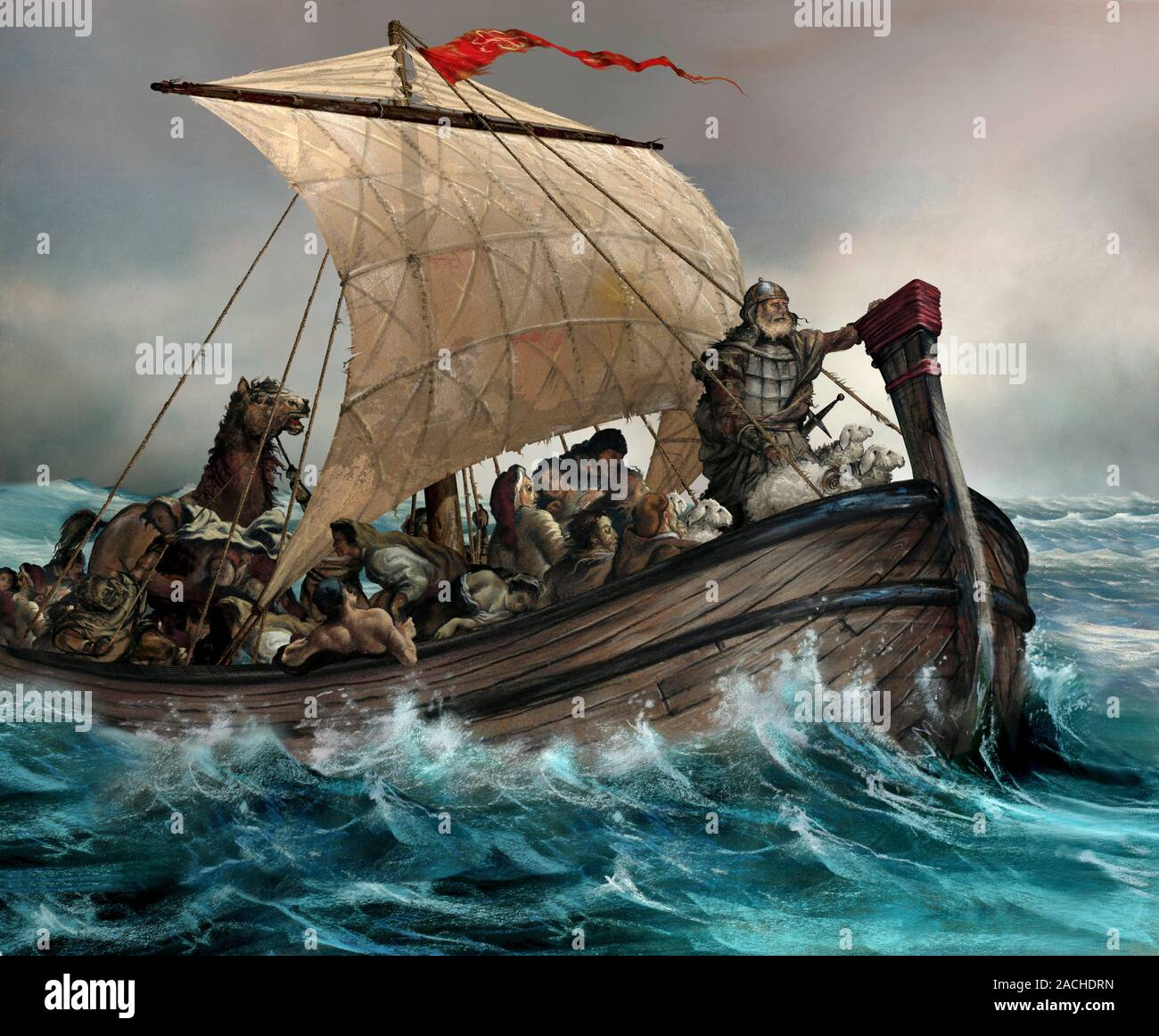 Vandals. Computer artwork of The Vandals on a ship. The Vandals were an ...