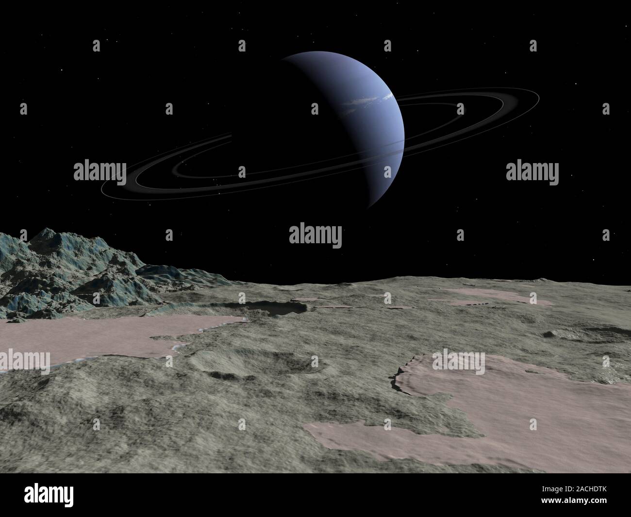 Neptune. Artwork of the gas giant planet Neptune seen from its largest ...