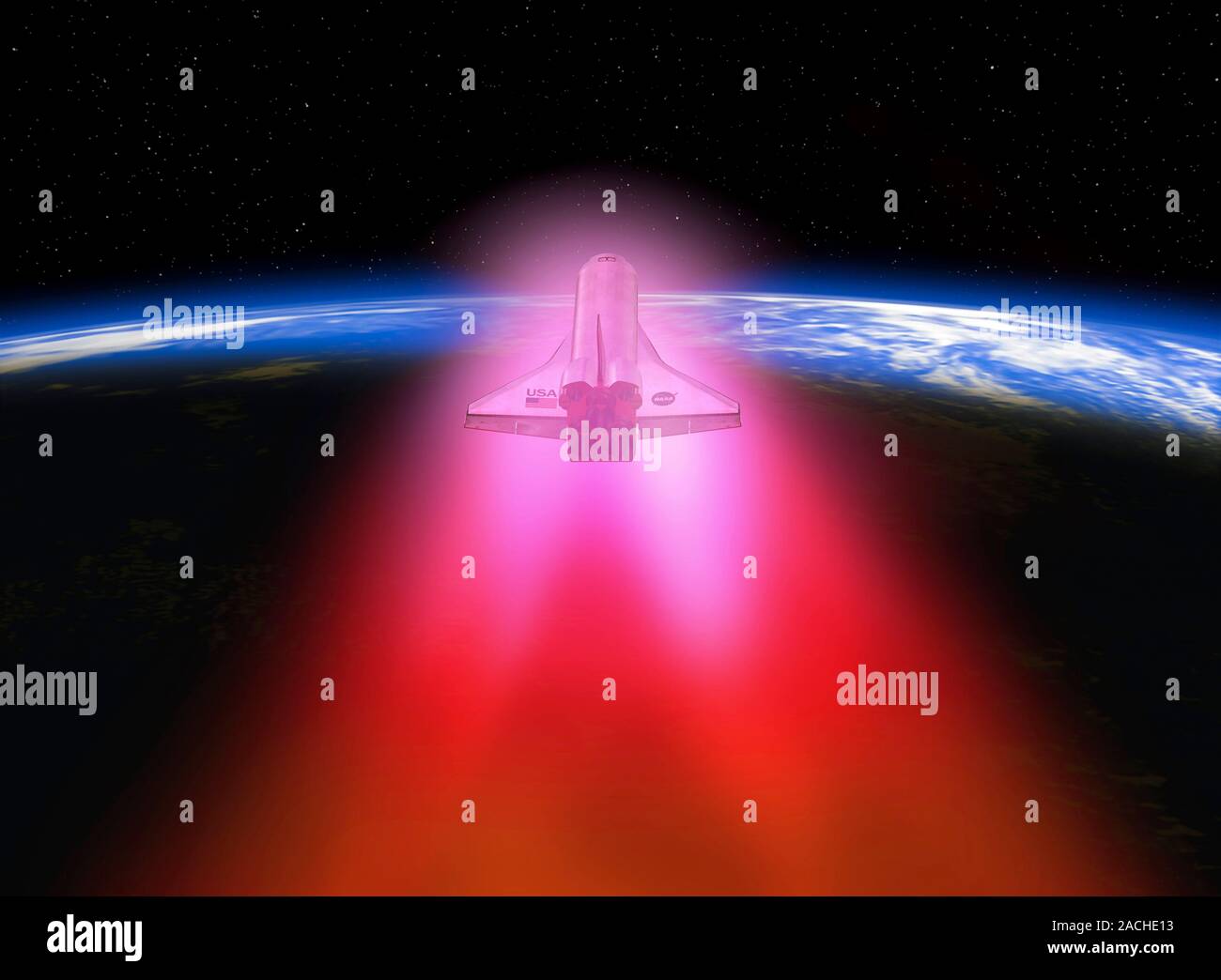Space shuttle re-entry. Artwork of a space shuttle re-entering the ...