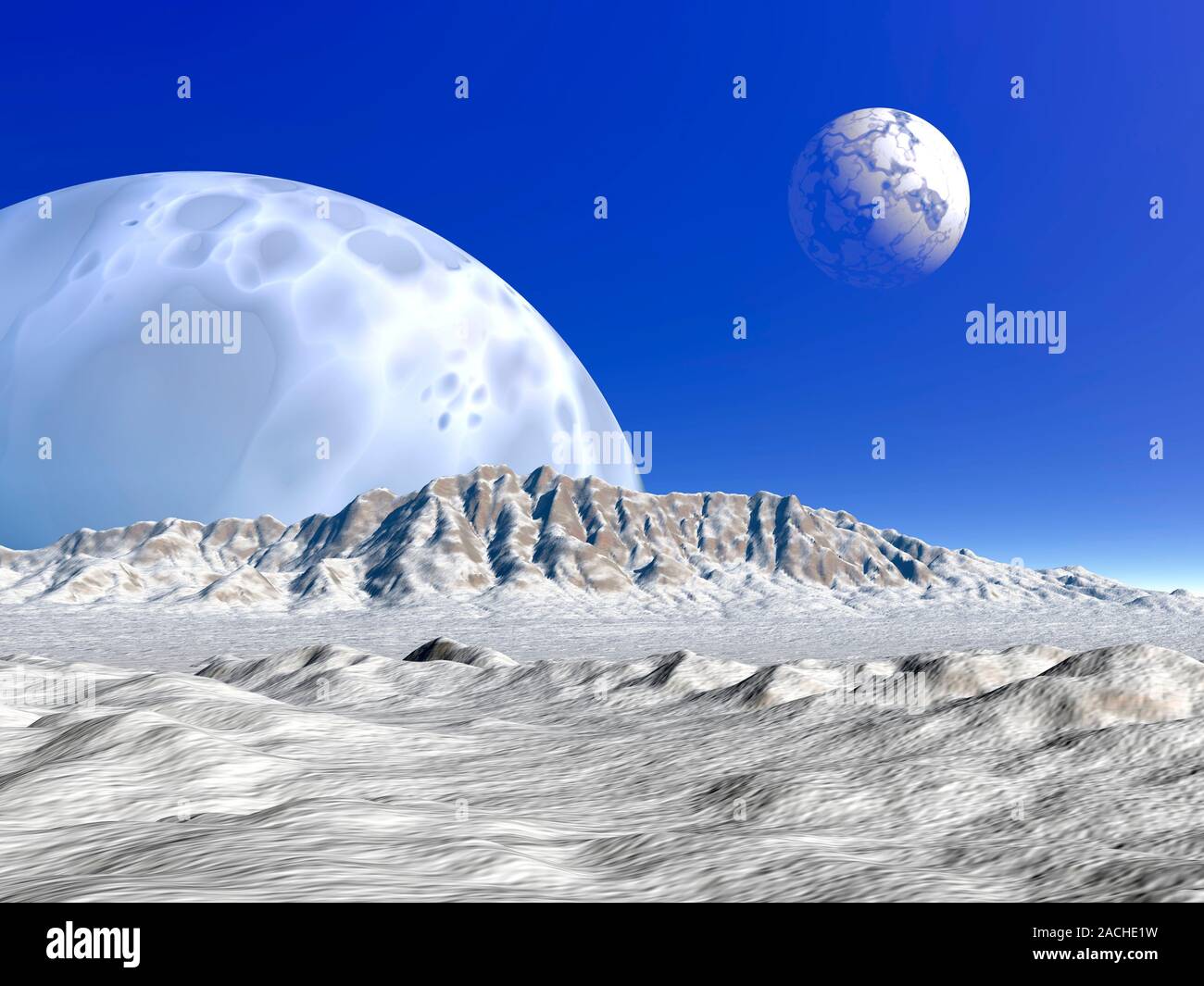 Alien planetary system. Artwork of a group of icy extrasolar planets ...