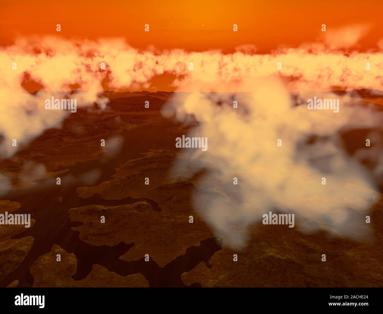 Titan. Artwork of clouds of methane over the south pole of Titan ...